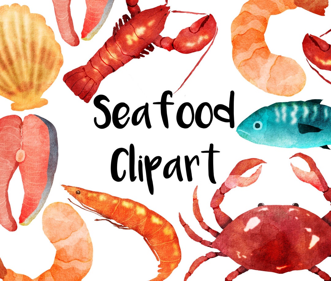Seafood Watercolor Clipart, Crab, Lobster, Fish, Shrimp for Personal ...