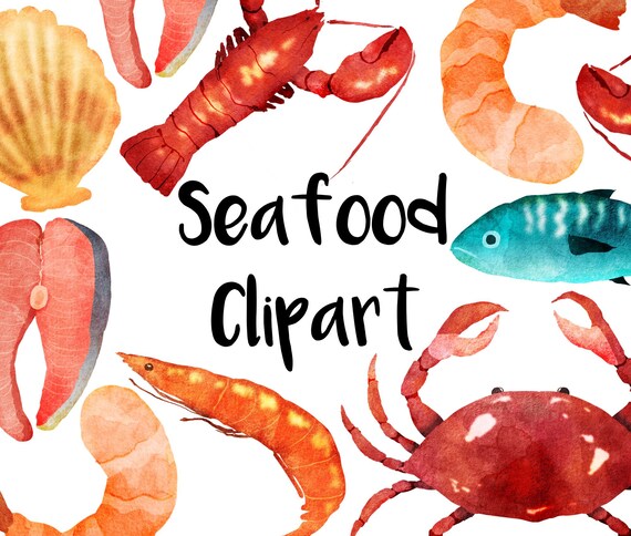 Seafood Watercolor Clipart Crab Lobster Fish Shrimp for - Etsy