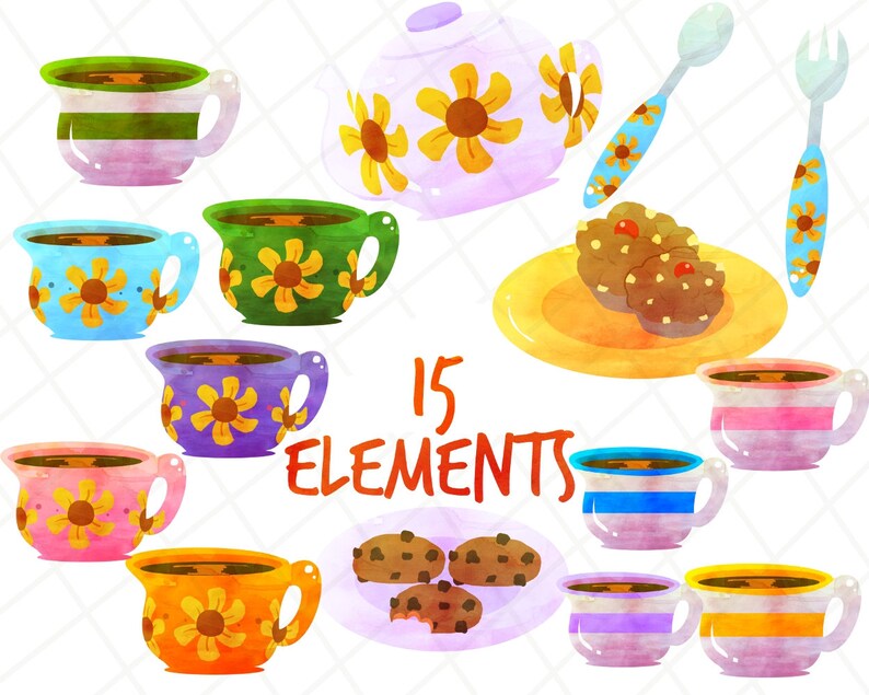 Cute Tea Time Clipart, Tea Cup Clipart, Tea Party Clipart, for Personal ...