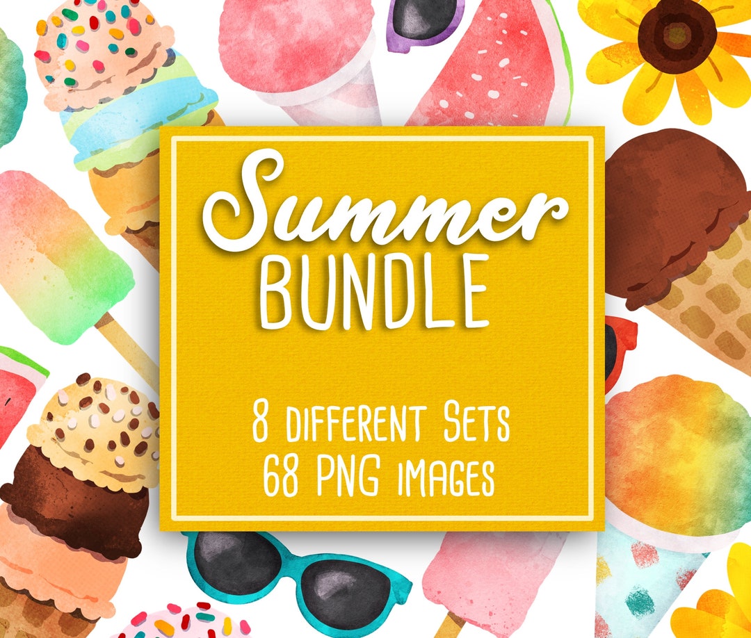 Summer Watercolor Bundle Clipart, Sunglasses Clip Art, Popsicle Clipart ...