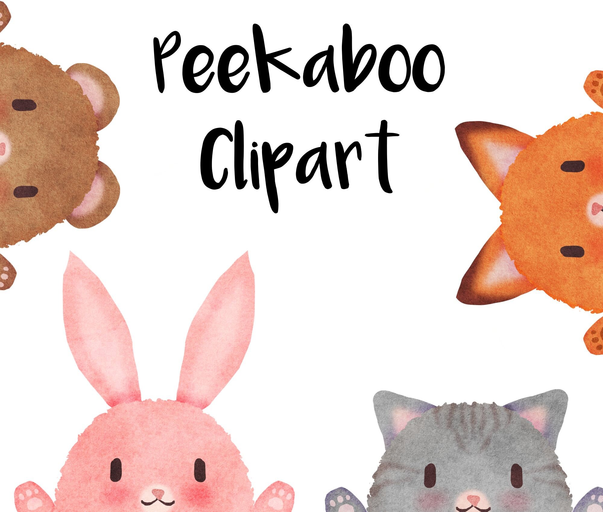 Peekaboo Watercolor Clipart, Instant Download, Animal Clipart, Bunny ...