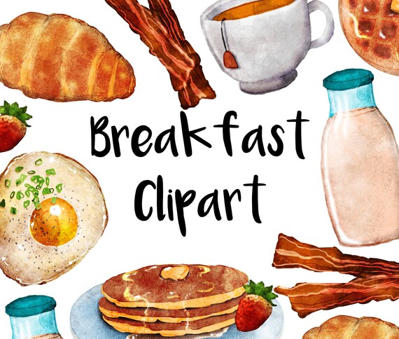 Breakfast Watercolor Clipart Instant Download Bacon Eggs - Etsy
