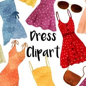 Dress Watercolor Clipart, Instant Download, Polka Dot Dresses Clip Art ...