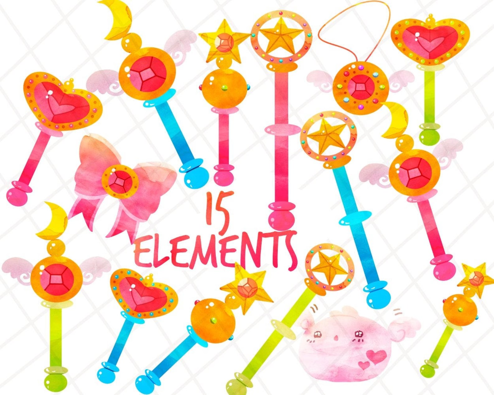 Cute Anime Clipart Magical Girl Clipart Magical Wands Clip - Etsy