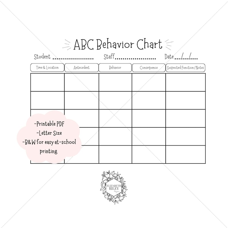 ABC Behavior Chart Printable Instant Download Special - Etsy