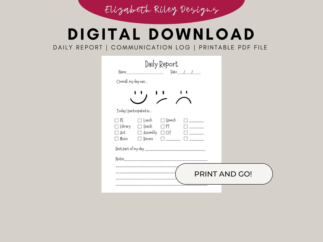 Printable Daily Report, Parent Communication, School Day Summary ...