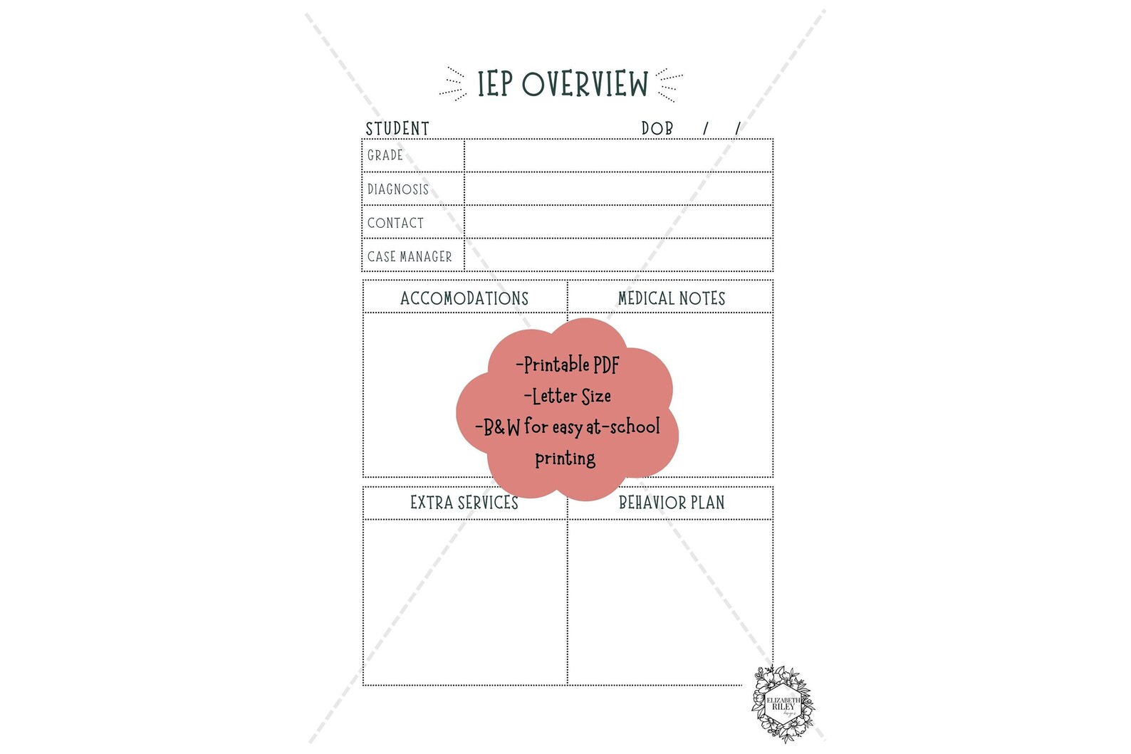 IEP Overview Printable, at a Glance, Special Education Teacher ...