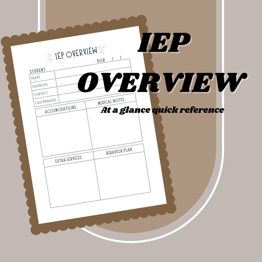 IEP Overview Printable, at a Glance, Special Education Teacher ...