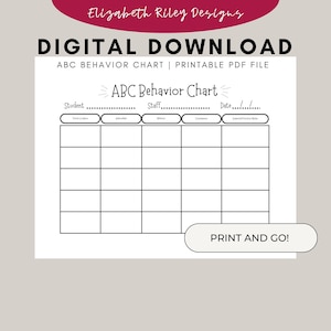 ABC Behavior Chart, Printable Instant Download, Special Education ...