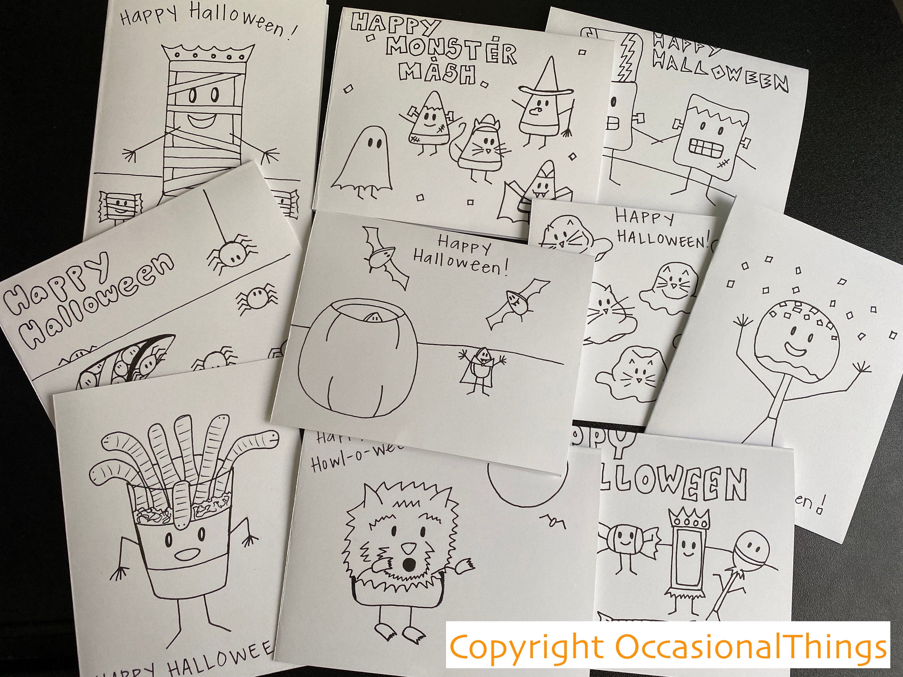 Printable Halloween Coloring Cards! - Etsy