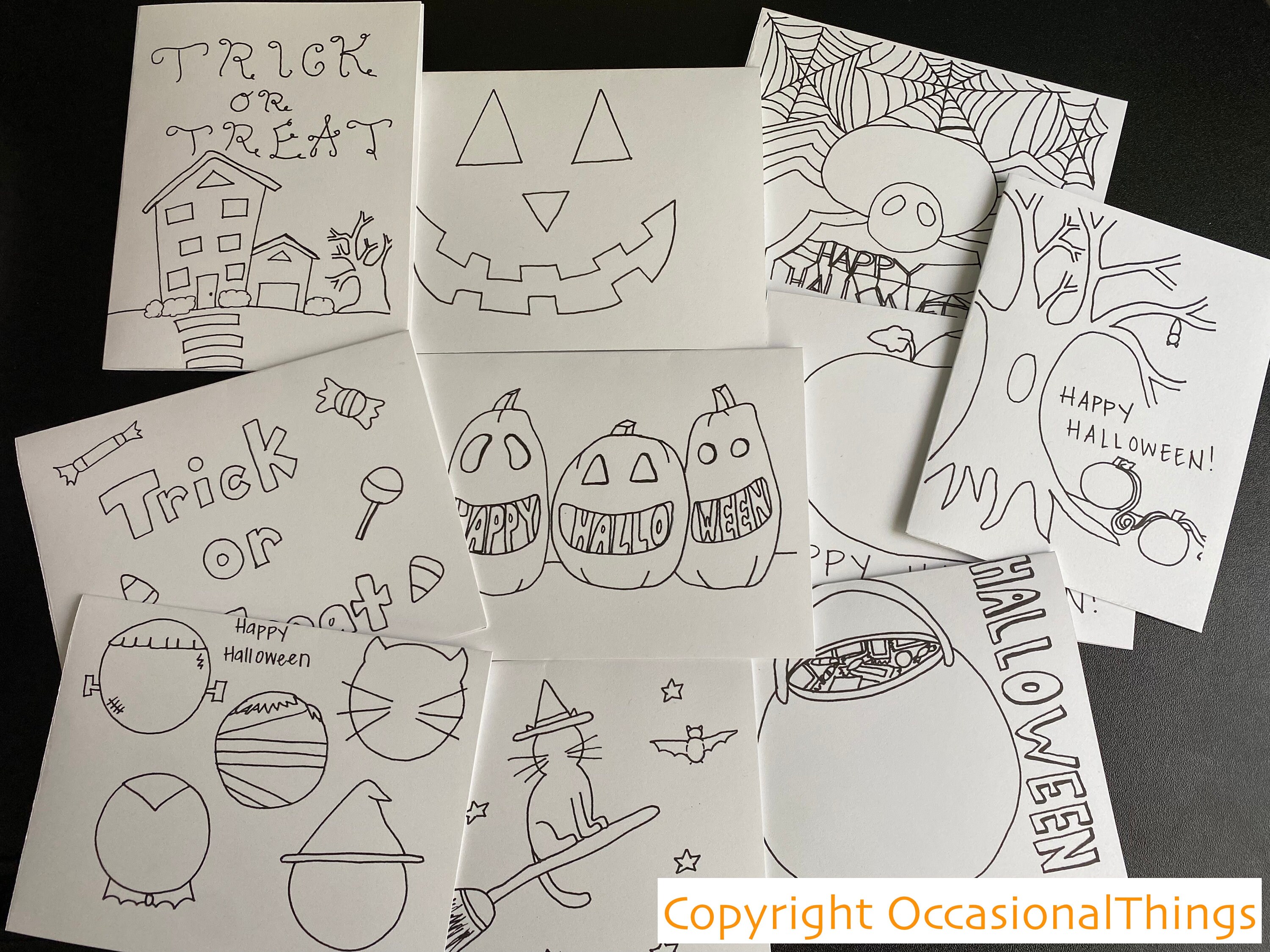 Printable Halloween Coloring Cards! - Etsy