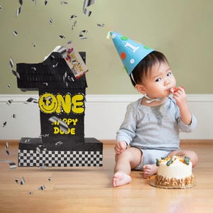 One Happy Dude Number 1 Pinata for 1st Birthday Celebration, Gold and ...