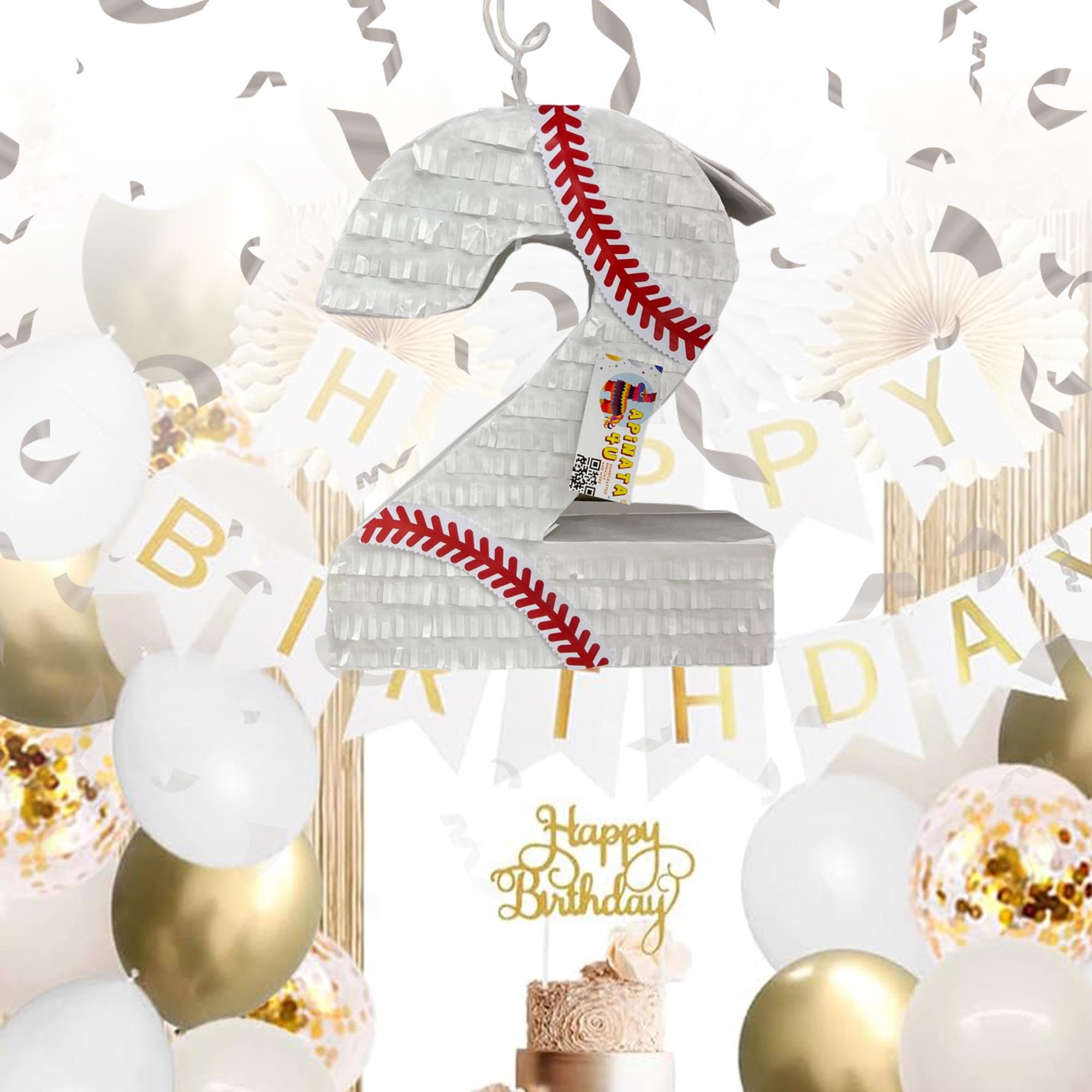 Number Two Pinata, Baseball Themed Pinata for Second Birthday, Sports ...