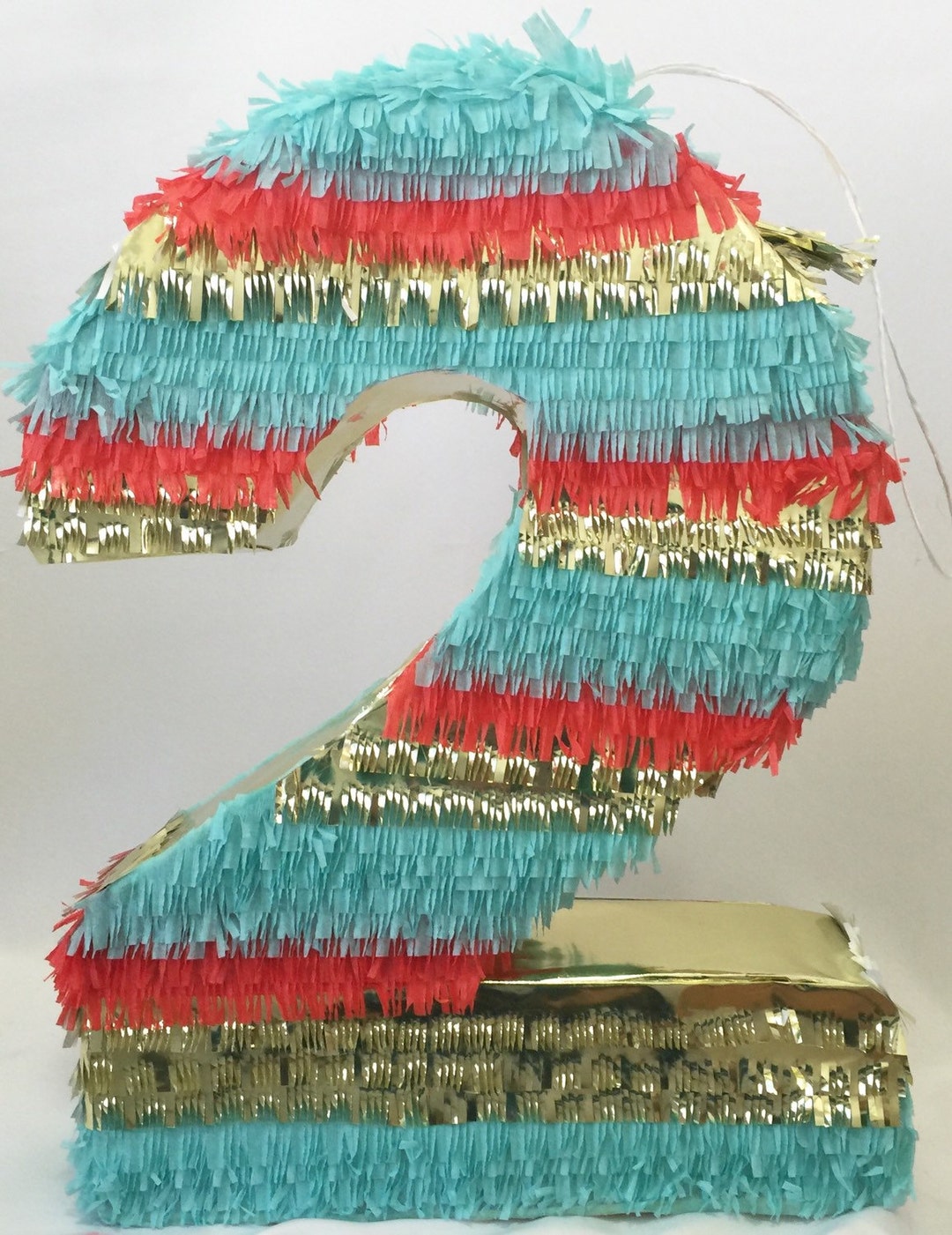 20'' Tall Number Two Pinata for Second Birthday Party Teal Coral & Gold ...