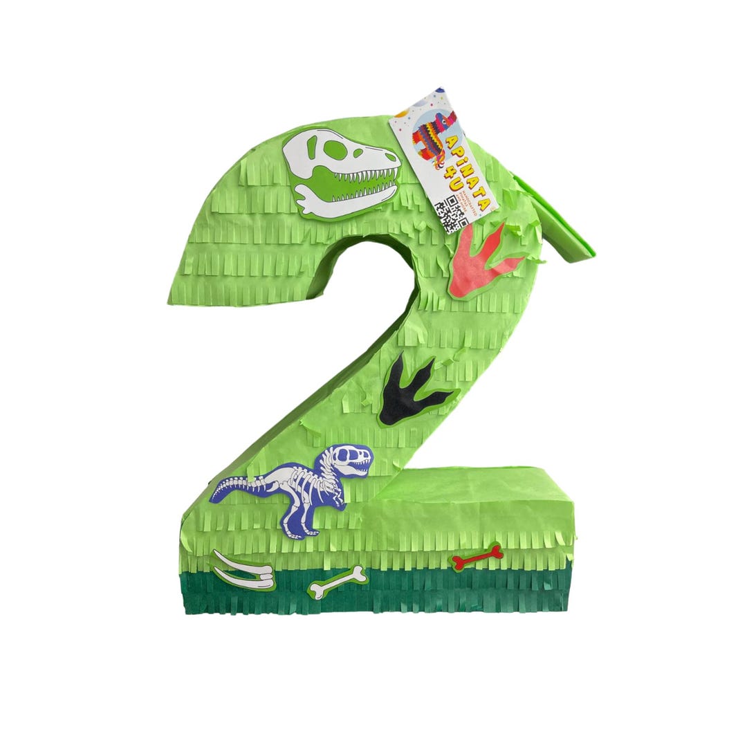 Number Two Green Pinata, Dinosaur Themed, Perfect for Second Birthday ...