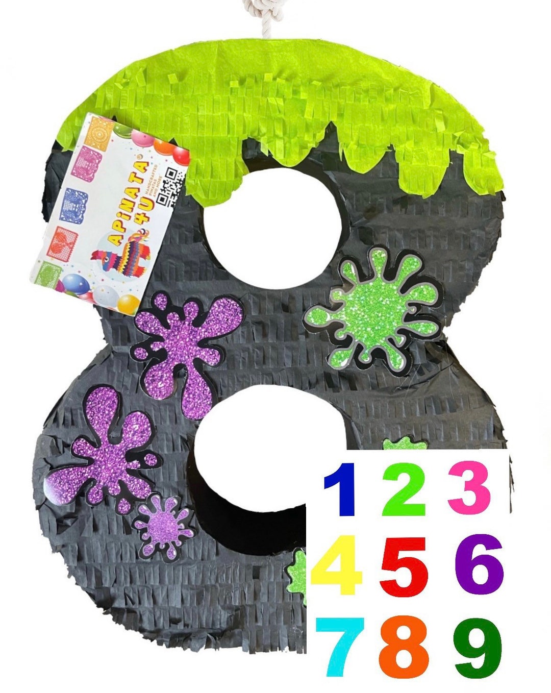 20'' Tall Number Eight Pinata Slime Theme Birthday Party Decoration ...