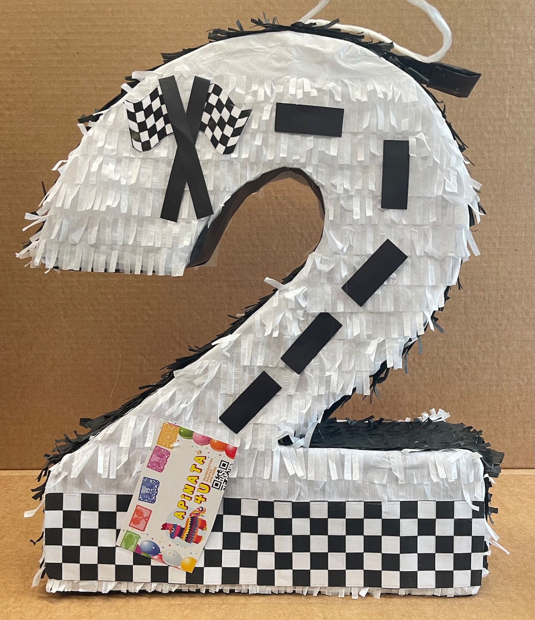 20" Tall Number Two Pinata With Race Track Design, 2nd Birthday Party ...