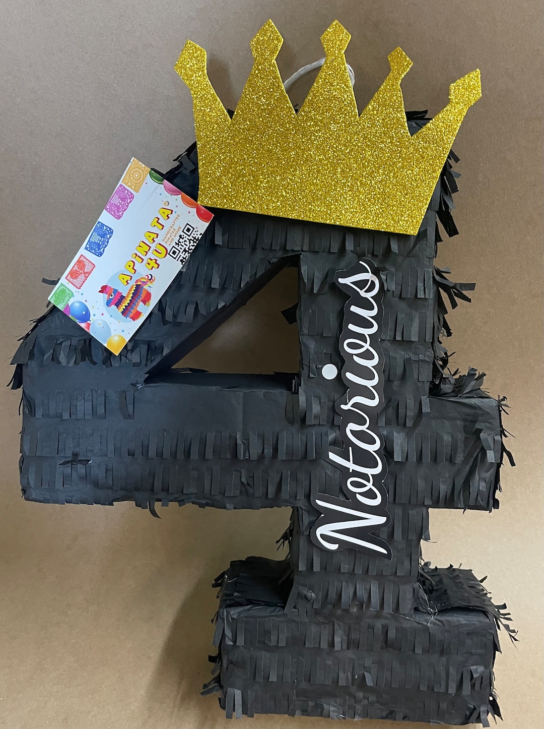 Black Number 4 Pinata With Gold Crown, 20 Inches Party Decoration for ...