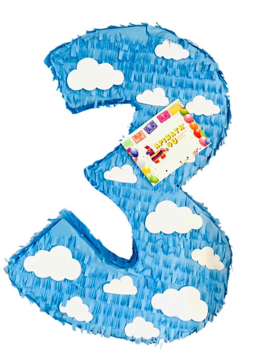 20'' Tall New! Large Number Three Piñata With Clouds Accents - Etsy