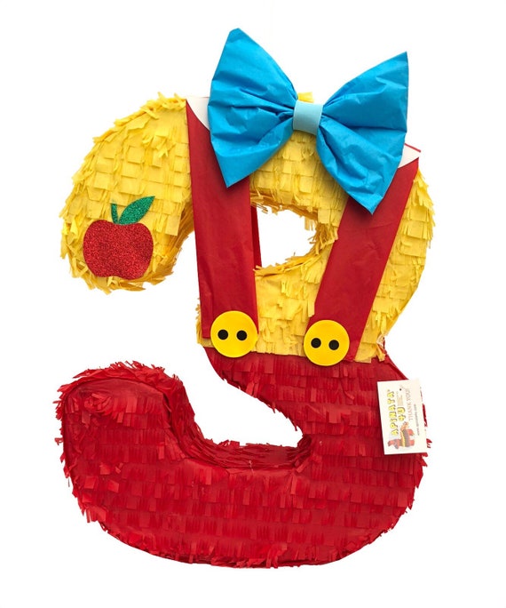 Custom Made Number Three Pinata With Blue Bow and Apple Accent - Etsy