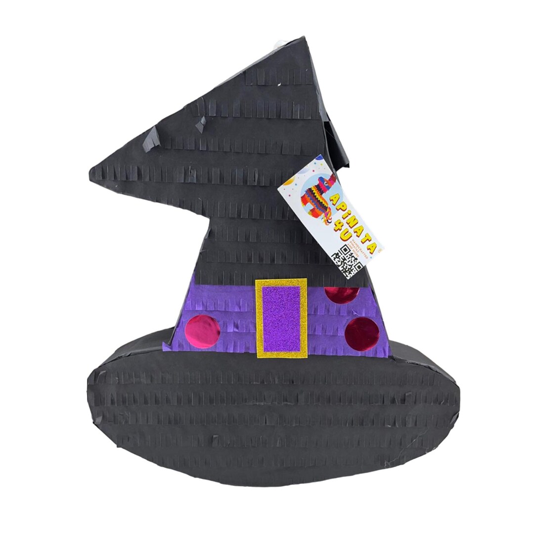 Black & Purple Witch Hat Pinata, Halloween Birthday Party Decoration ...