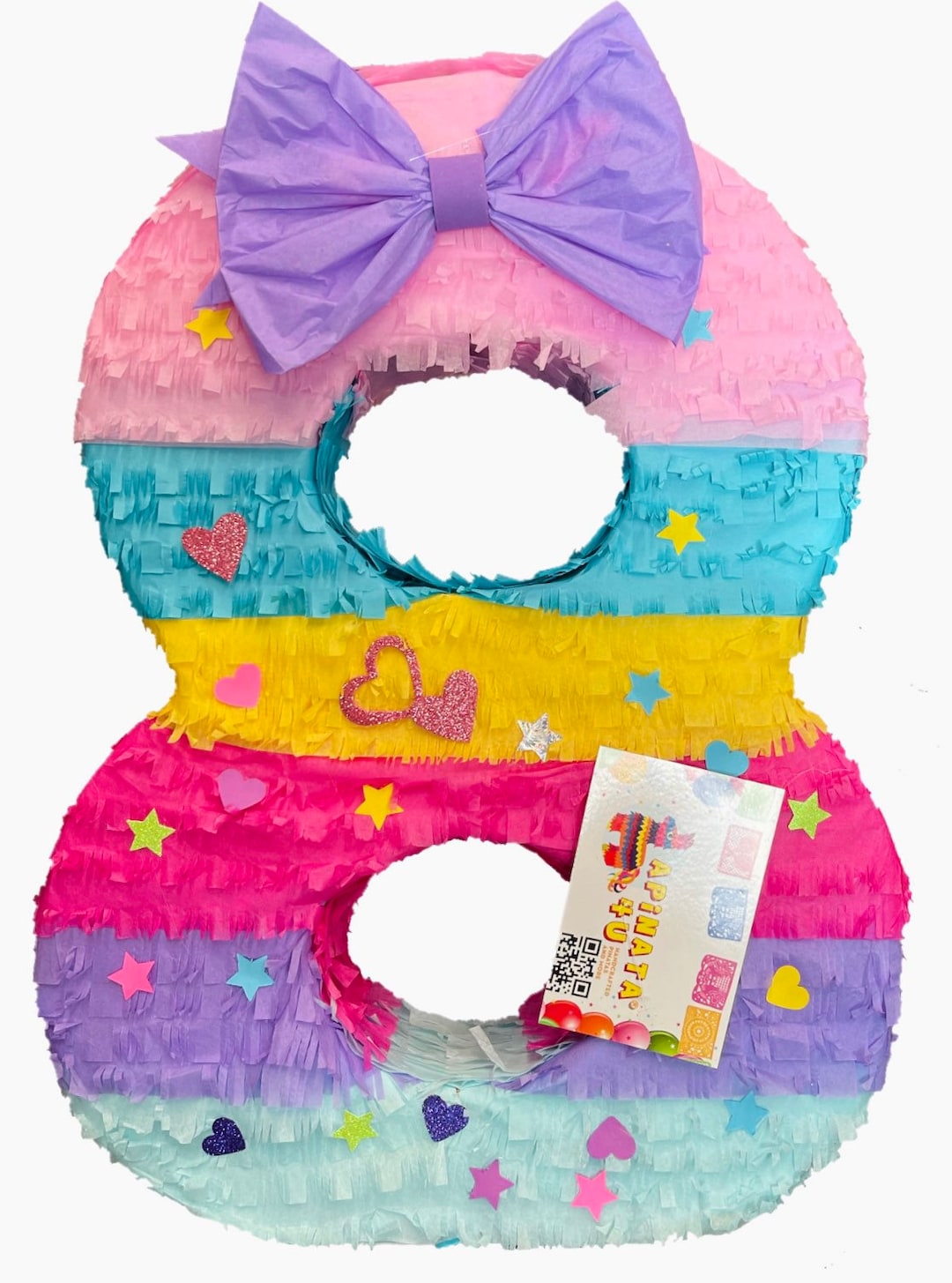 Number Eight Pinata Eighth Birthday Oversized Bow Accent Girly ...