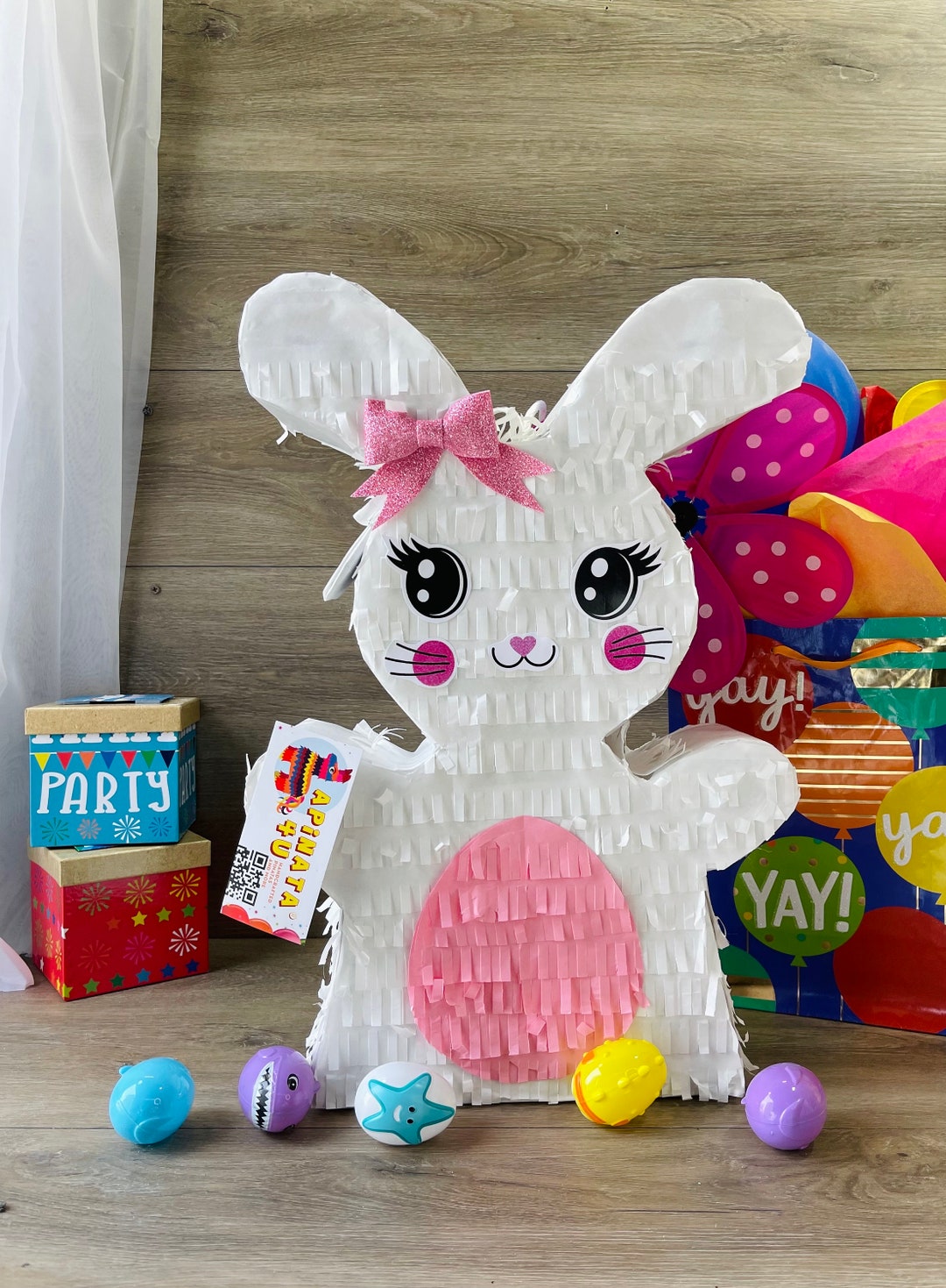 Sale 20 Tall White Bunny Pinata With Pink Bow and Egg Accent Belly ...