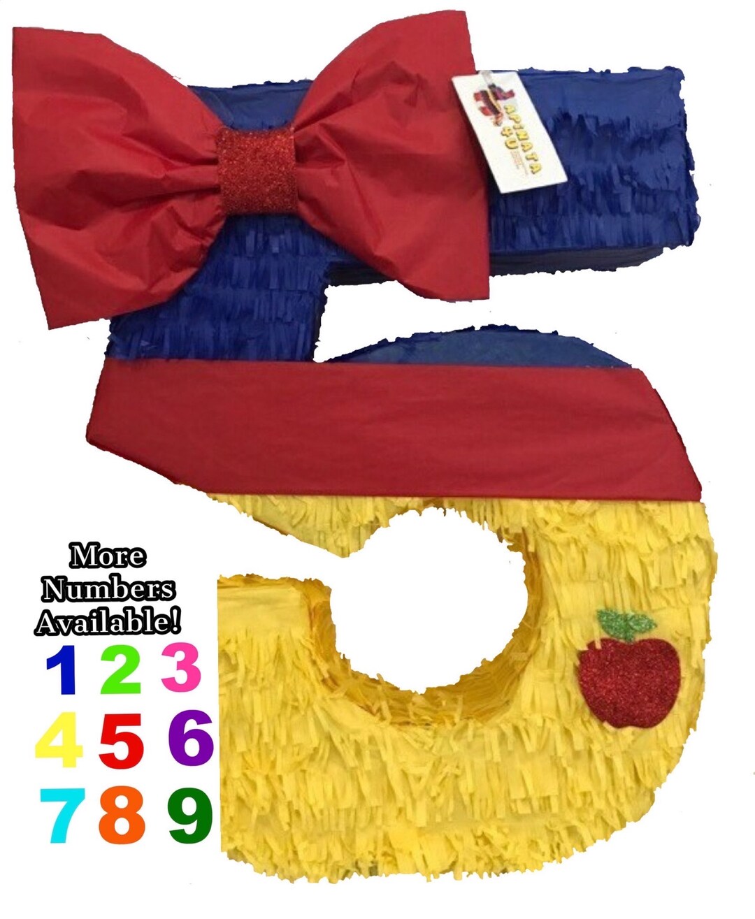 Number 5 Pinata With Red Bow Apple Theme, Perfect for 5th Birthday ...