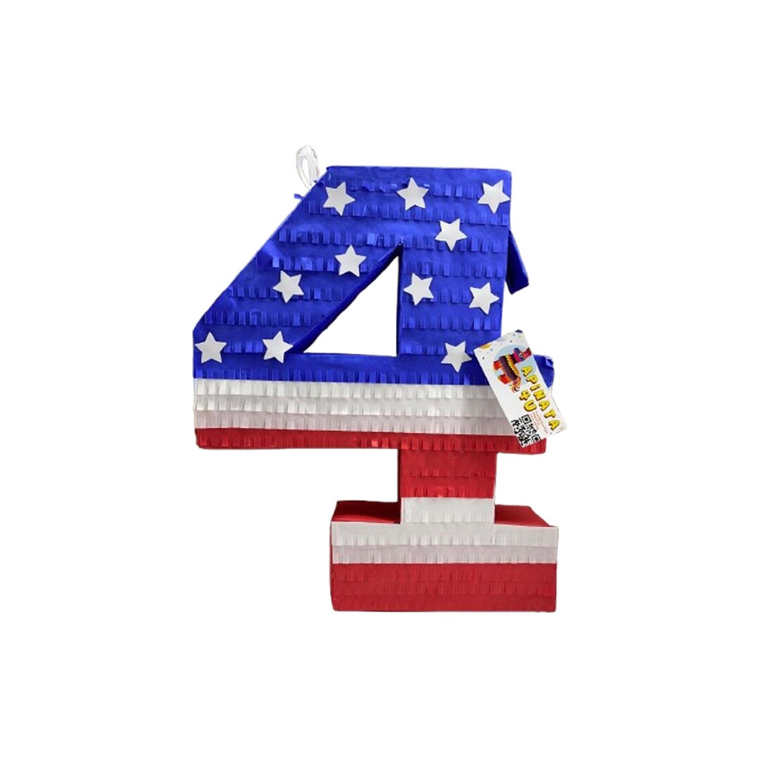 Patriotic Number Four Pinata, American Flag Themed Stars and Stripes ...