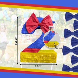 Princess Themed Number Two Pinata With Red Bow, Blue Yellow Red Color ...