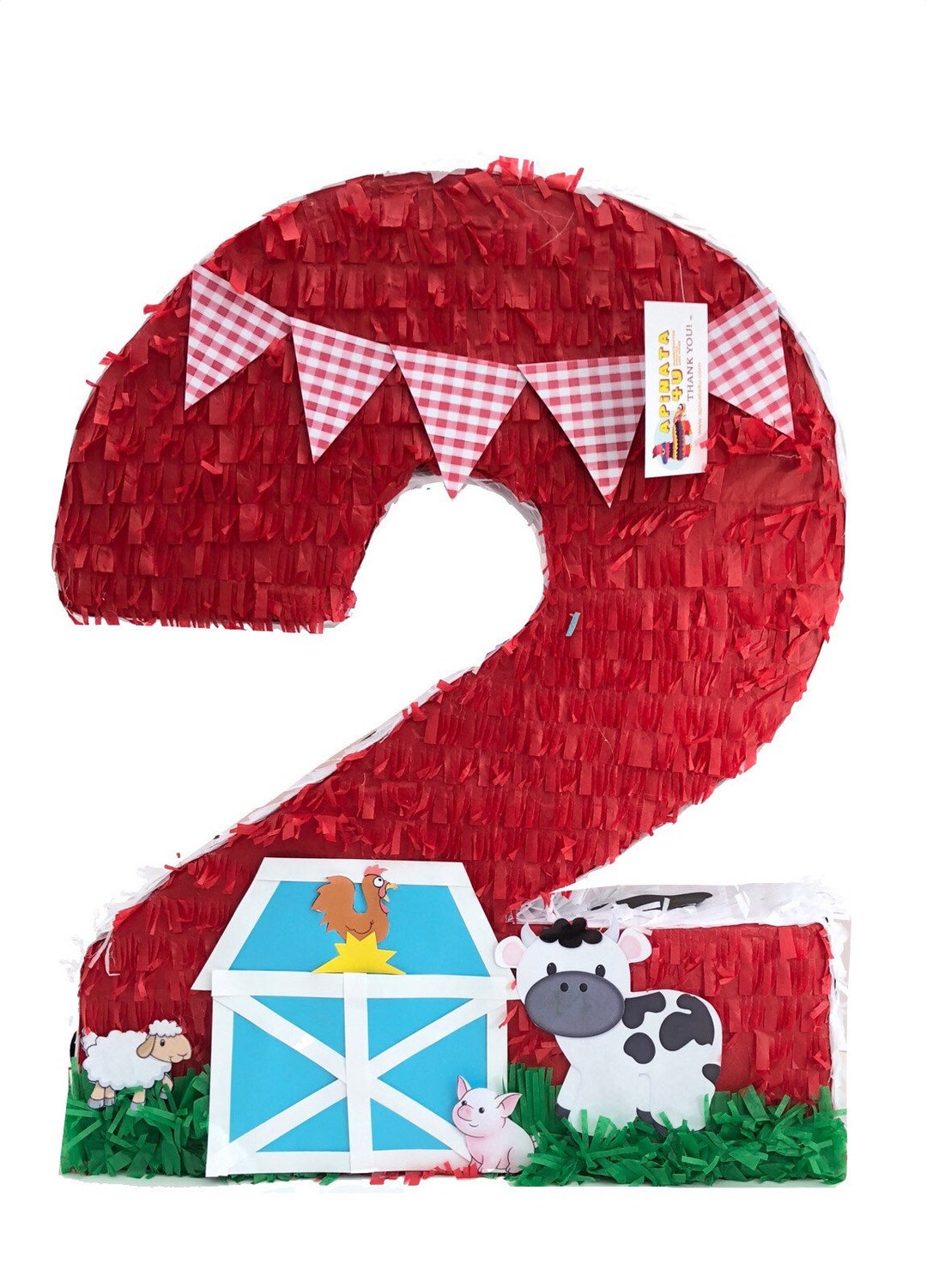 20" Tall Second Birthday Pinata Number Two Pinata Tall Barn Theme - Etsy