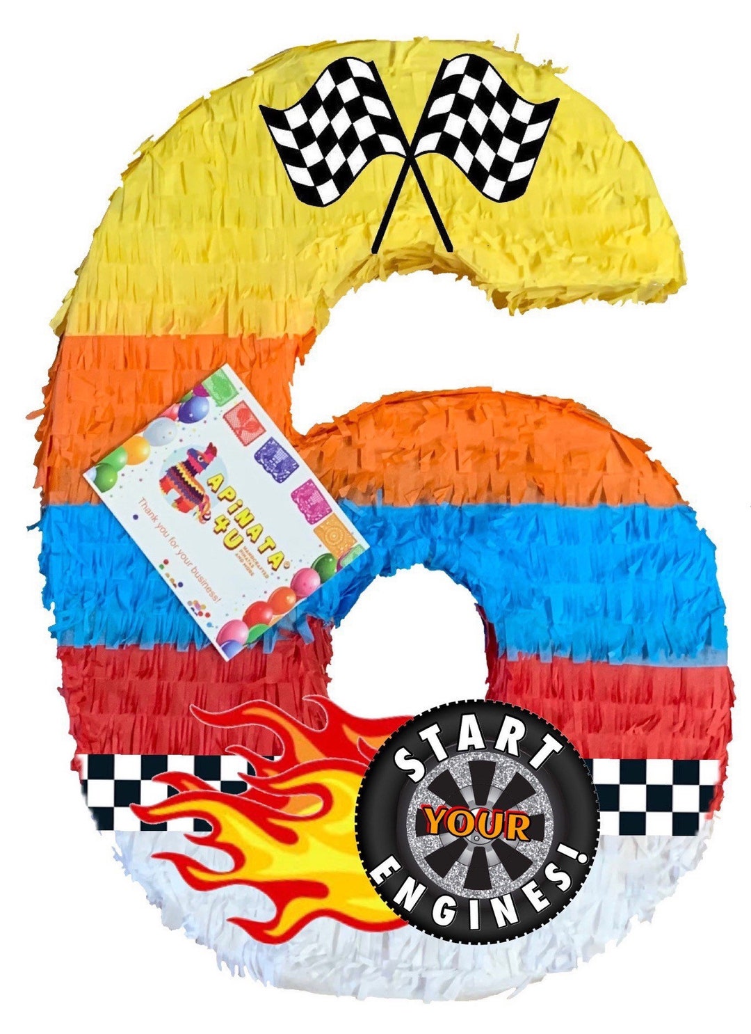 Race Car Number 6 Pinata With Checkered Flags, Perfect for 6th Birthday ...