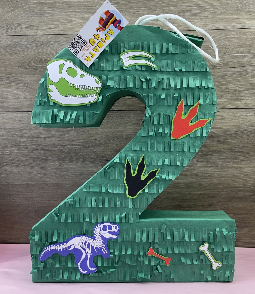 Number Two Dinosaur Themed Pinata, 2nd Birthday Celebration, Green ...