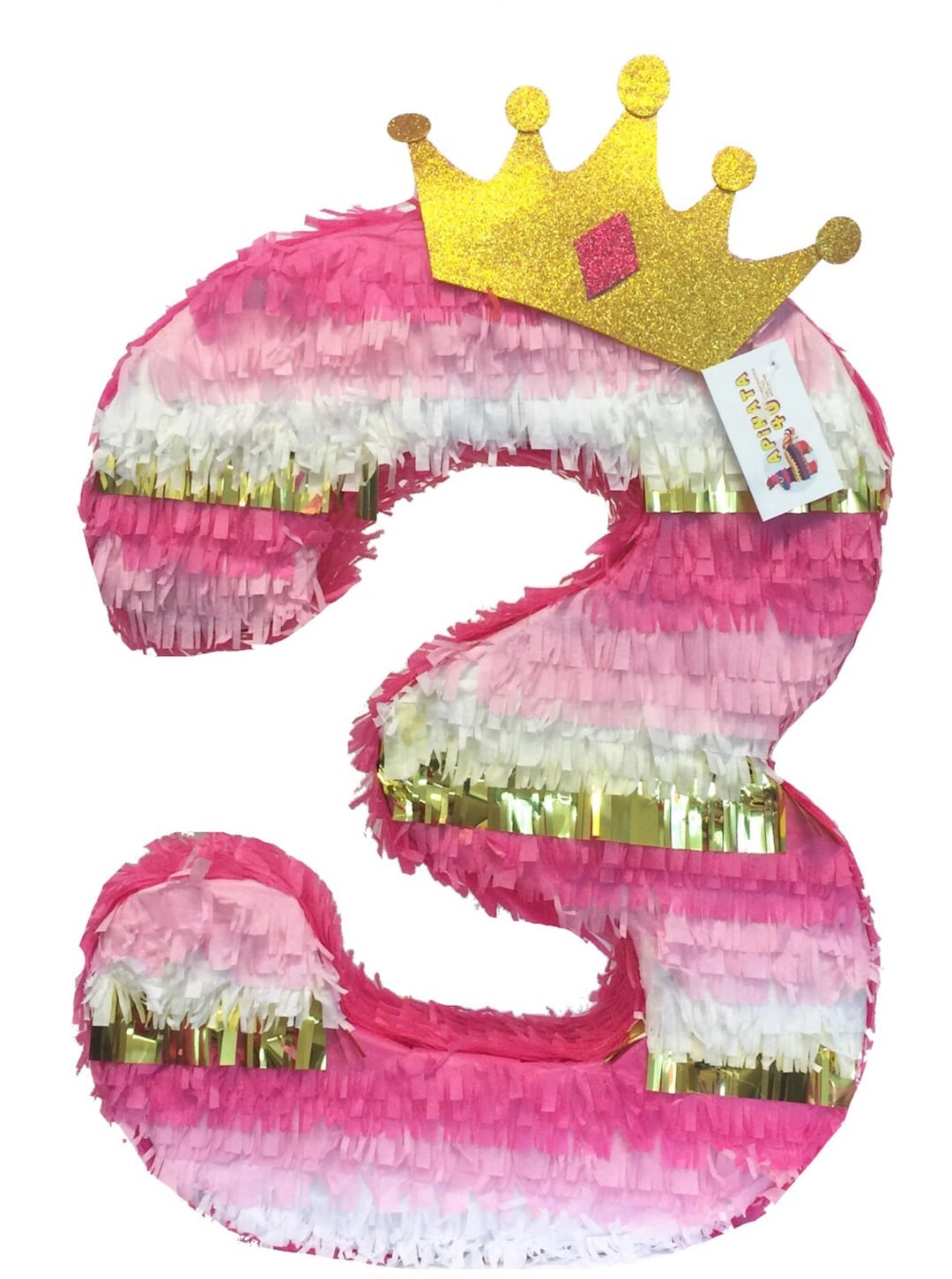 20'' Tall Number Three Piñata With Glittery Crown Princess Theme - Etsy