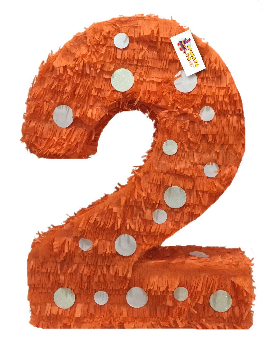 20'' Tall Number Two Pinata Second Birthday Orange Color & White Polka ...