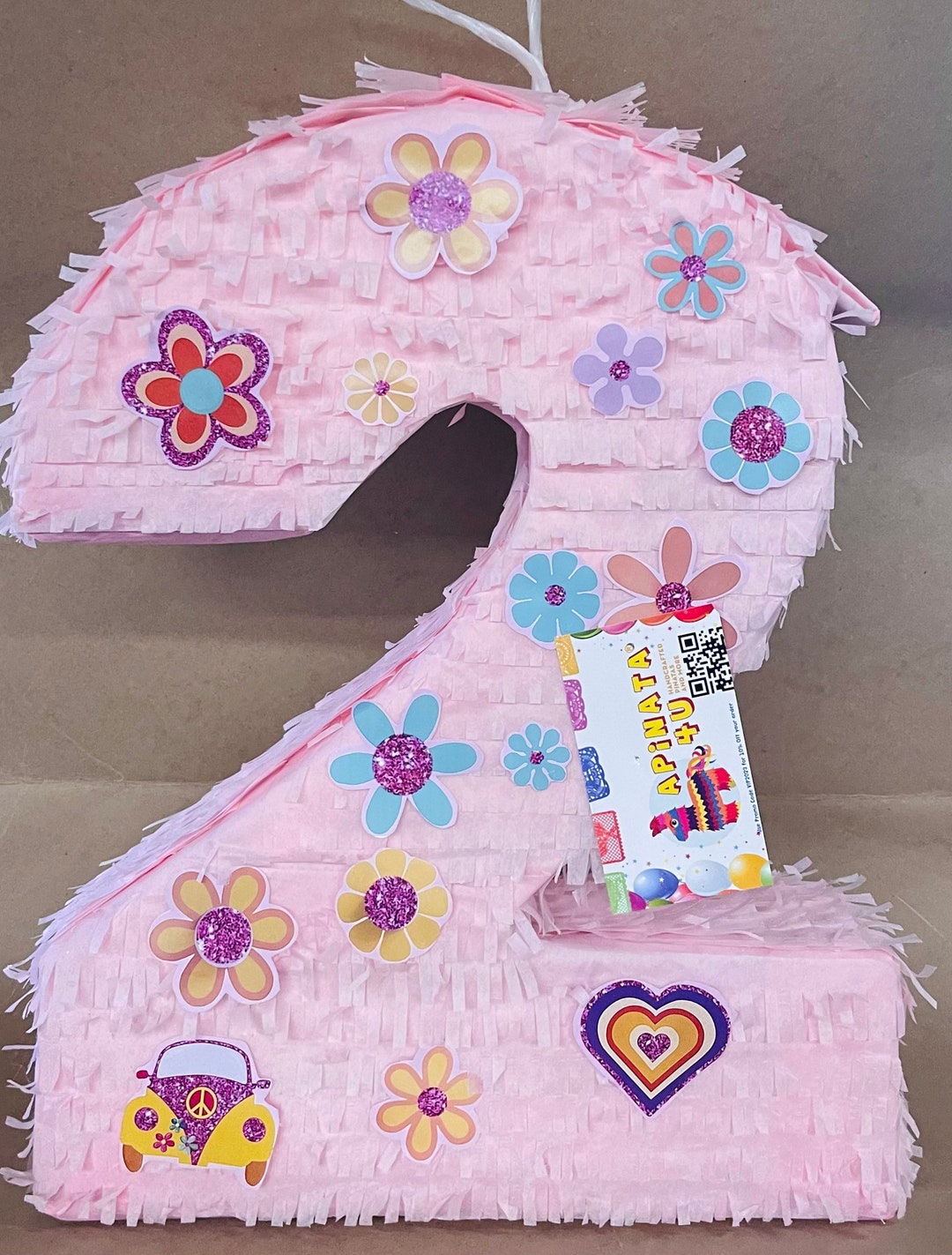 New! 20'' Tall Number Two Pinata Flowers Theme Two Groovy Themed Party ...