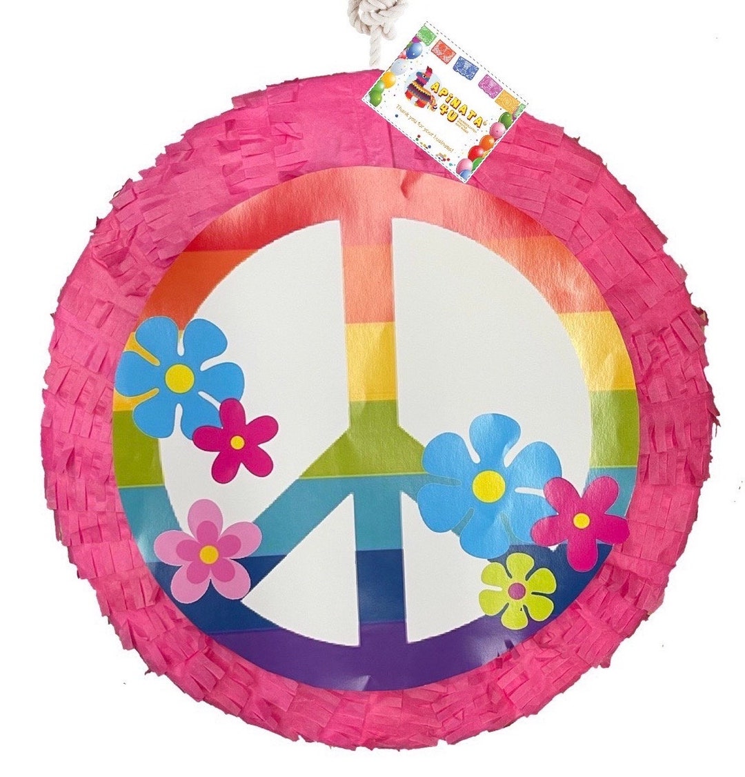 Groovy Retro Pinata 16", Rainbow Peace Sign, Hippie Theme Party ...