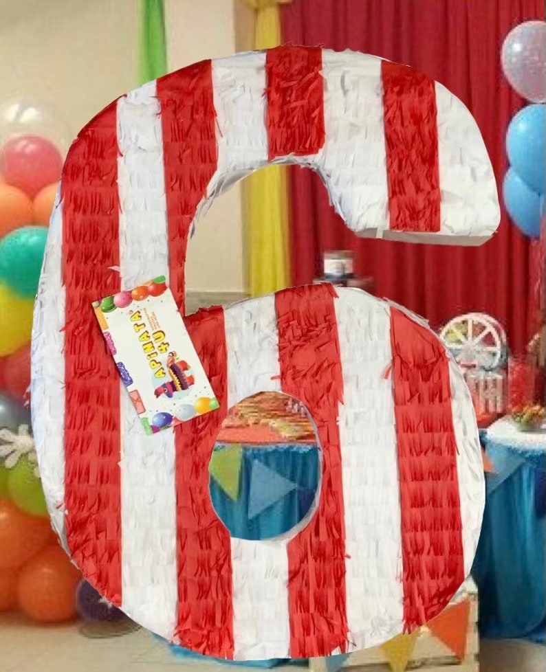 Large Red and White Number 6 Pinata, Circus and Carnival Theme ...