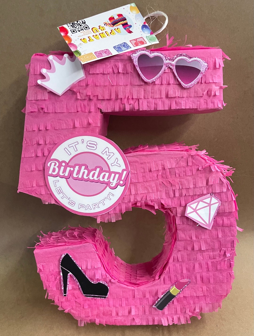 New! 20” Tall Number Five Pinata Pink Color Doll Theme Party Fifth ...