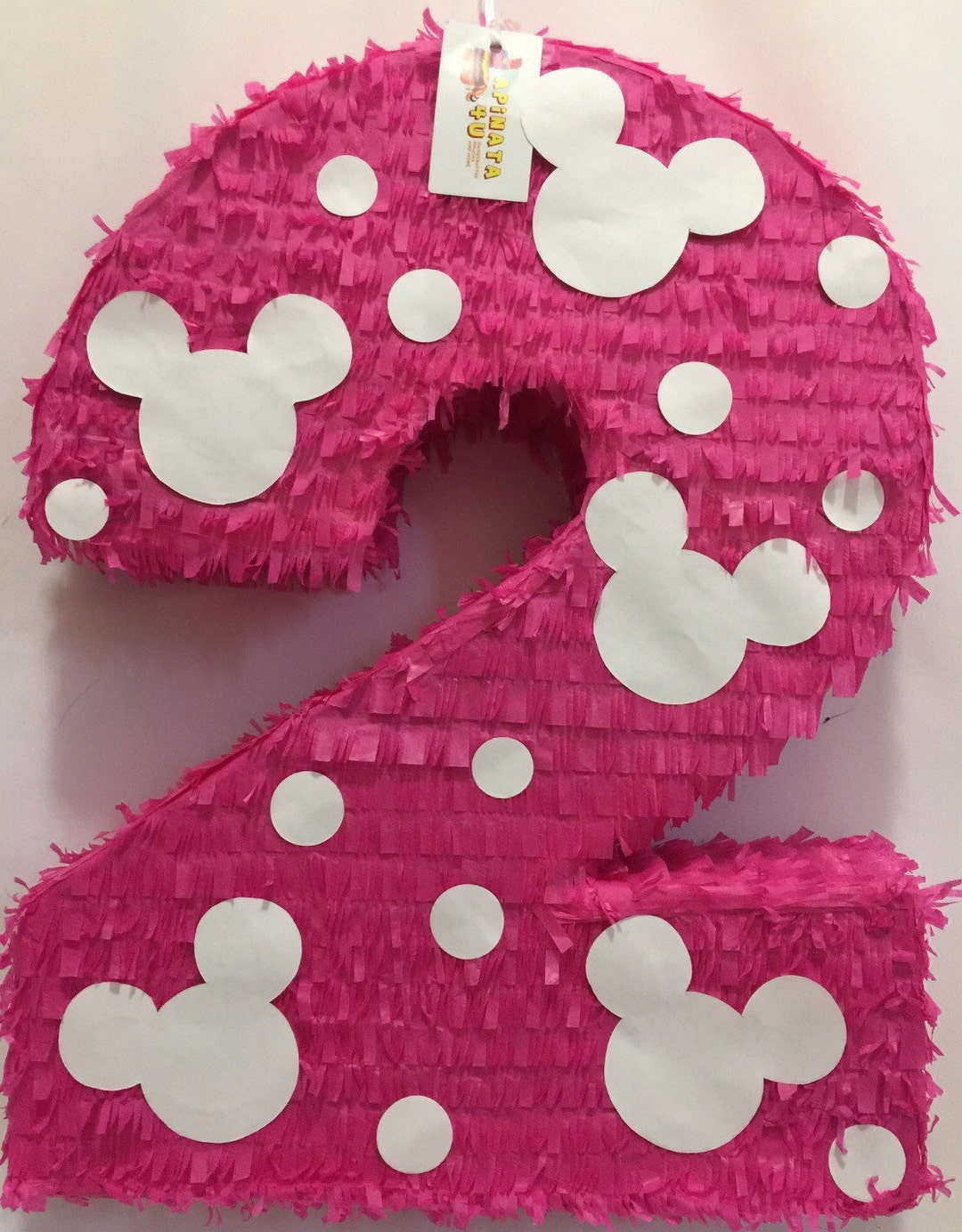 Number 2 Pinata, Pink With White Color Mouse Ears, for Second Birthday ...
