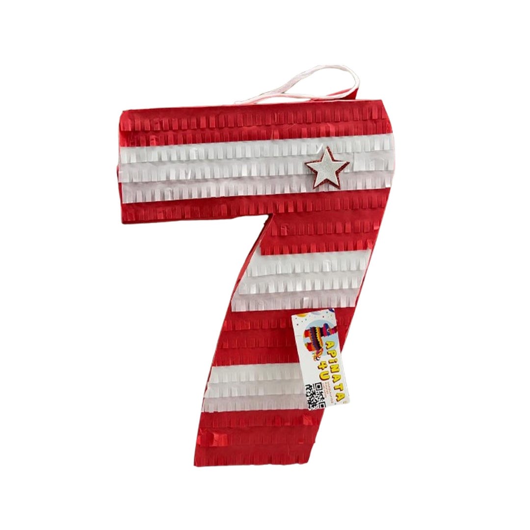 Number Seven Pinata, 7th Birthday Celebrations Red and White Striped ...
