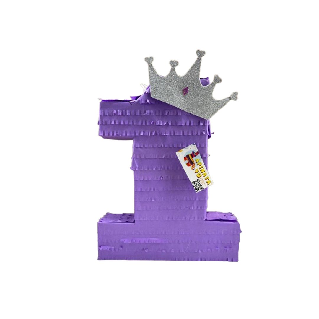 Purple Number One Pinata With Crown, Glitter Crown Birthday Party ...