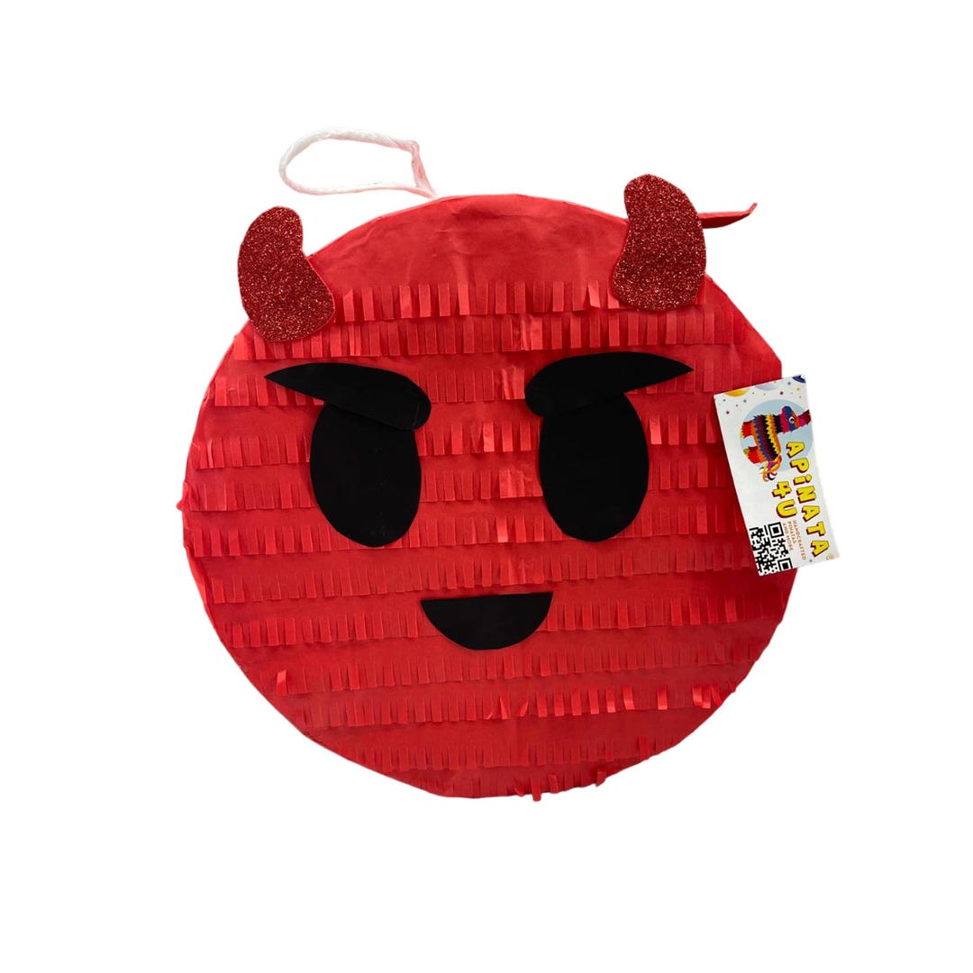 Devil Emoji Pinata, Red and Black Devil Face Pinata, Spooky Themed ...