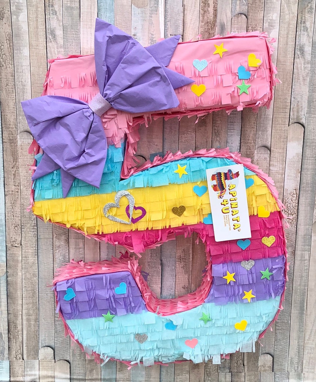 20” Tall Number Five Pinata Fifth Birthday Oversized Bow Accent Girly ...