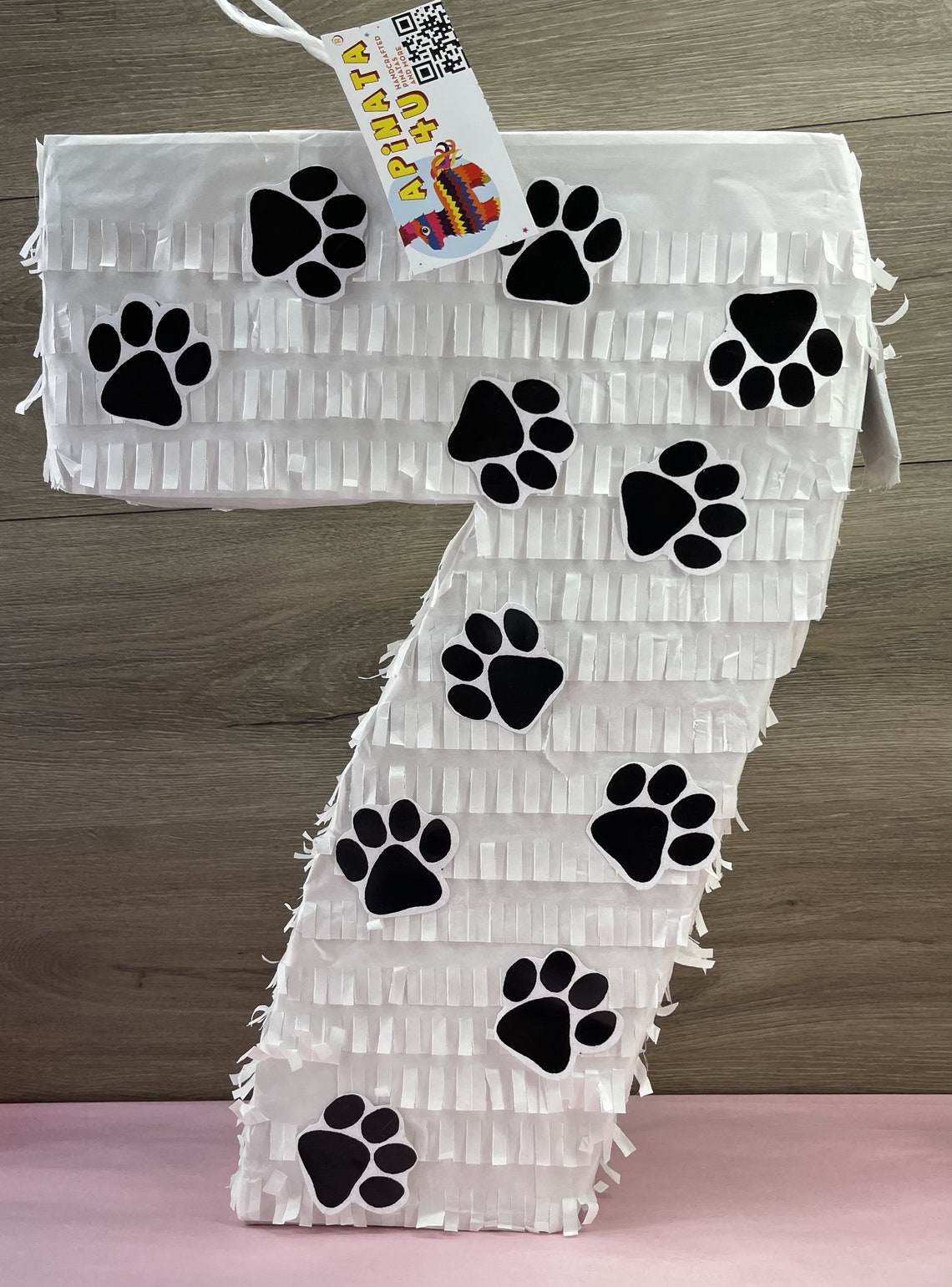 Number Seven White Color Pinata With Puppy Paw Prints, 7th Birthday ...