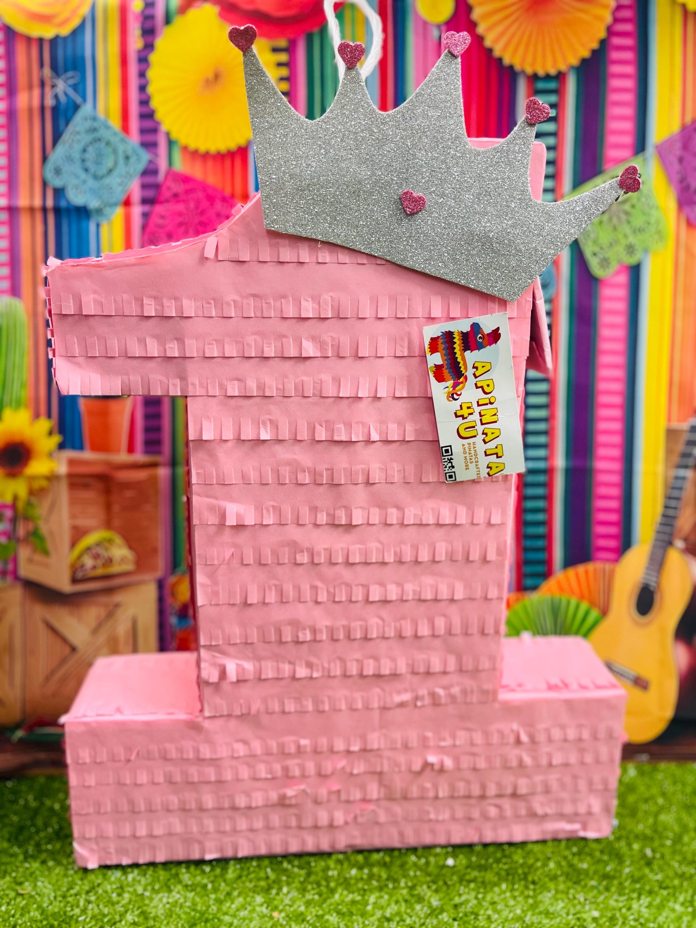 20'' Tall Number One Pinata Pink & Gold Silver Crown 1st Birthday First ...