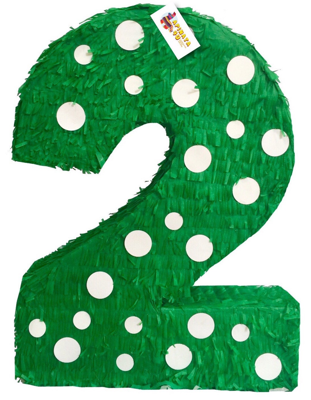 20'' Tall Number Two Pinata Second Birthday Pinata Green Color & White ...
