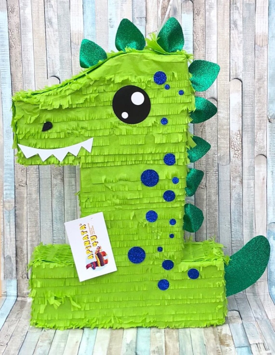 20'' Tall Number One Pinata First Birthday Pinata Bright Green Dinosaur ...
