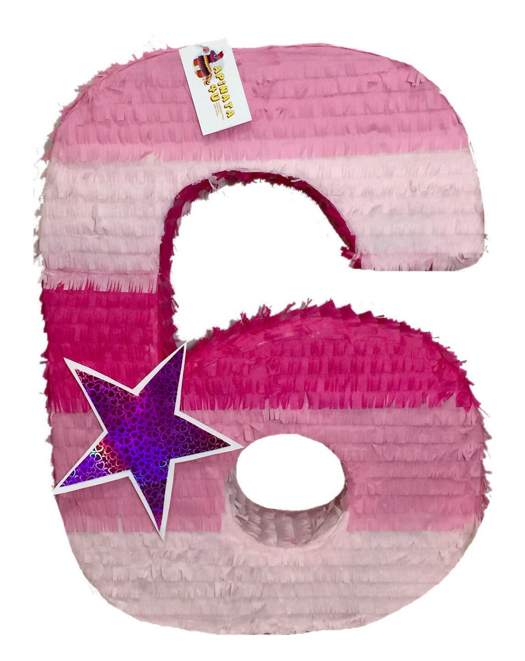 20'' Tall Pink Number Six Piñata Star Theme Sixth Birthday - Etsy