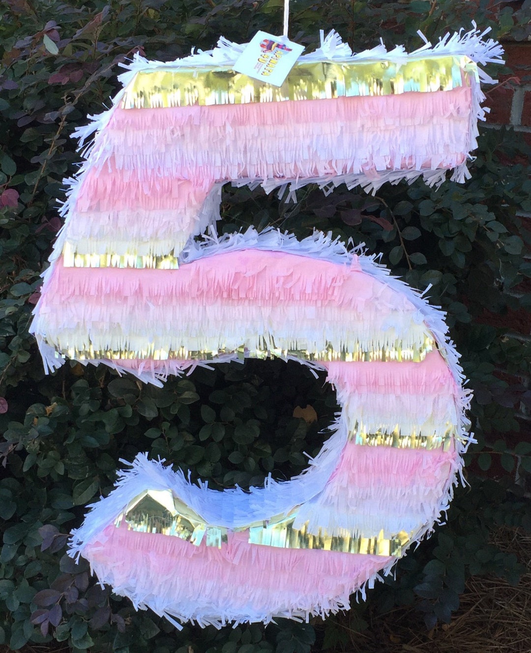 20'' Tall Number Five Piñata Pink White & Gold - Etsy